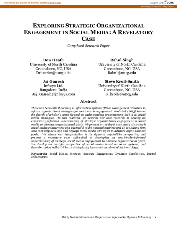 (PDF) Exploring Strategic Organizational Engagement in Social Media: A ...