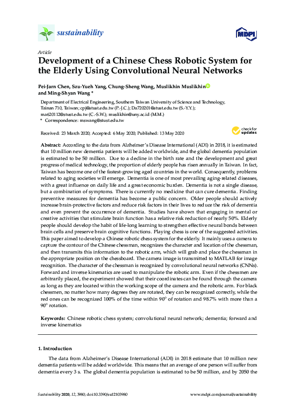 (PDF) Development of a Chinese Chess Robotic System for the Elderly ...