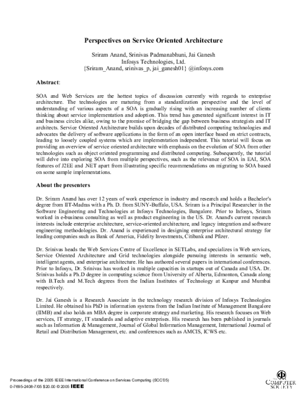 Pdf Perspectives On Service Oriented Architecture