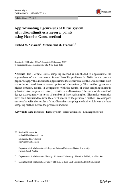 (PDF) Approximating eigenvalues of Dirac system with discontinuities at several points using ...