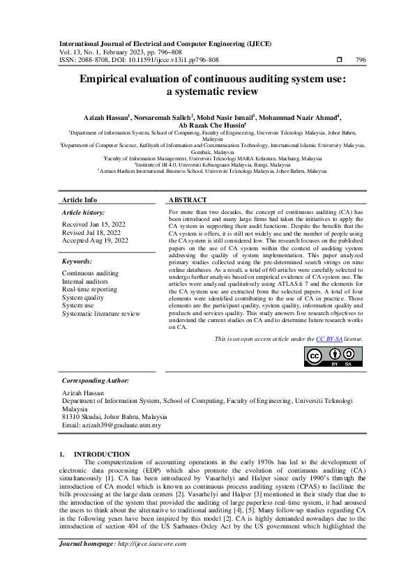 (PDF) Empirical evaluation of continuous auditing system use: a systematic review