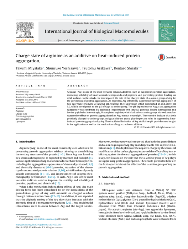 (PDF) Charge state of arginine as an additive on heat-induced protein ...