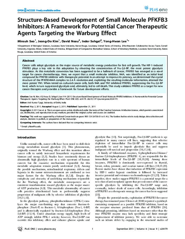 (PDF) Structure-Based Development of Small Molecule PFKFB3 Inhibitors ...