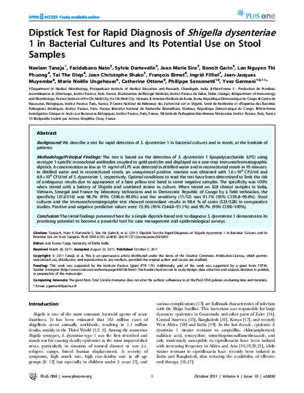 (PDF) Dipstick Test for Rapid Diagnosis of Shigella dysenteriae 1 in ...