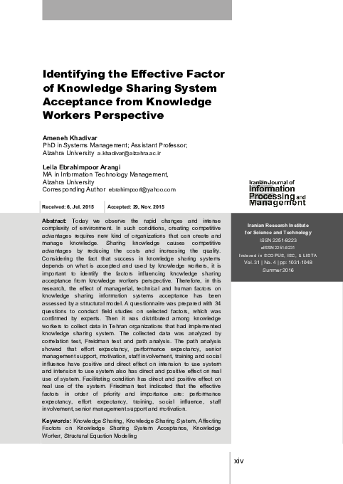 (PDF) Identifying the Effective Factor of Knowledge Sharing System Acceptance from Knowledge ...