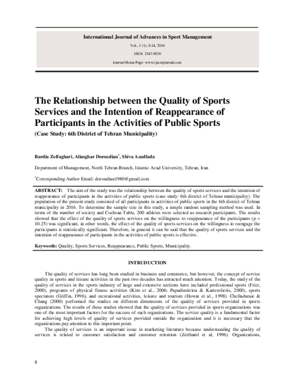 (PDF) The Relationship between the Quality of Sports Services and the ...