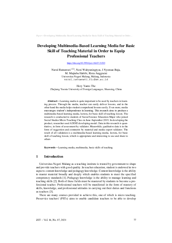 (PDF) Developing Multimedia-Based Learning Media for Basic Skill of Teaching Material in Order ...