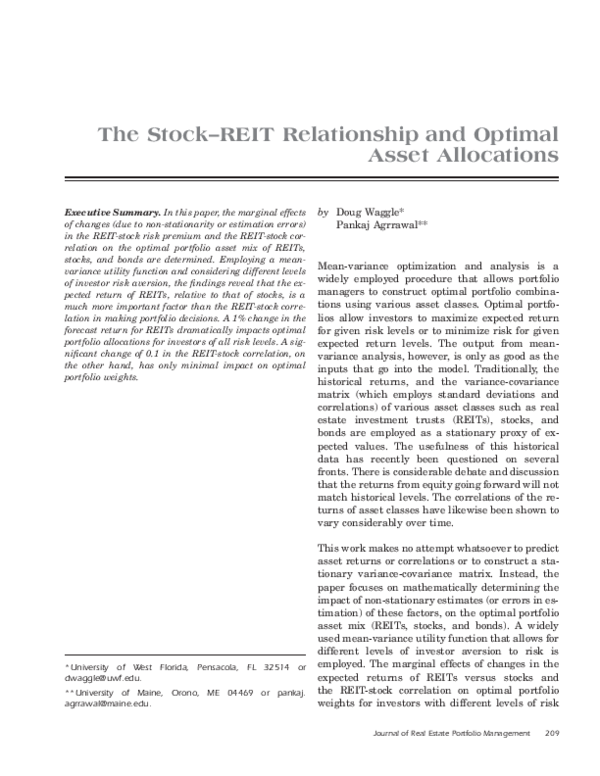 (PDF) The Stock-REIT Relationship and Optimal Asset Allocations