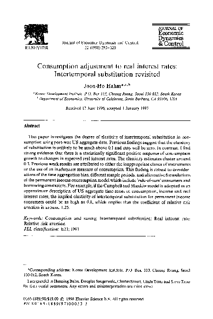 (PDF) Consumption adjustment to real interest rates: Intertemporal ...