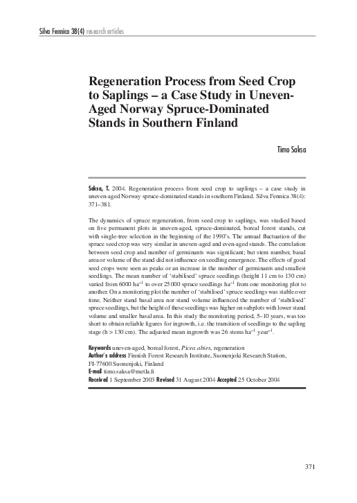 Regeneration process from seed crop to saplings – a case study in ...