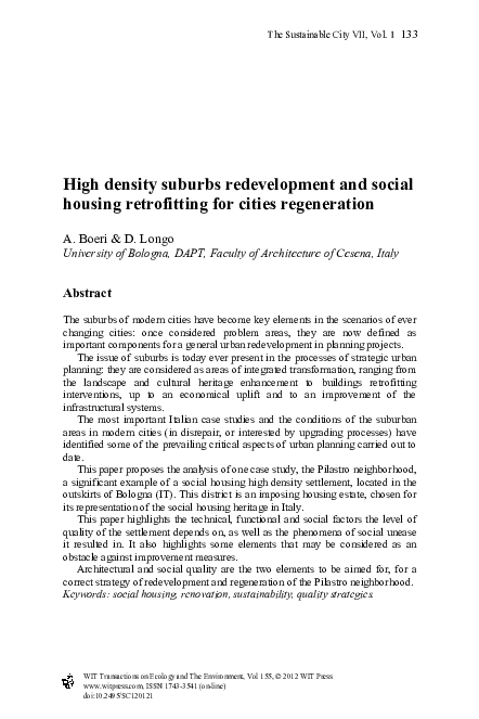 (PDF) High density suburbs redevelopment and social housing ...