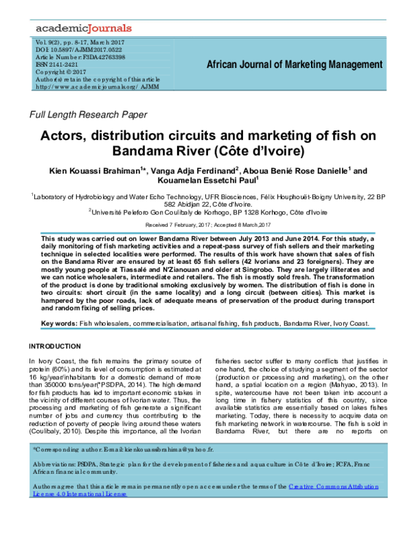 (PDF) Actors, distribution circuits and marketing of fish on Bandama ...