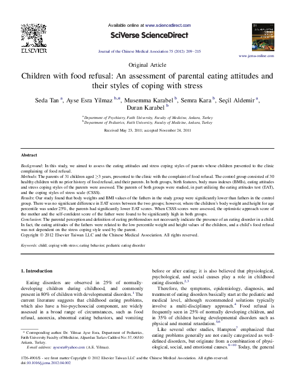 (PDF) Children with food refusal: An assessment of parental eating ...