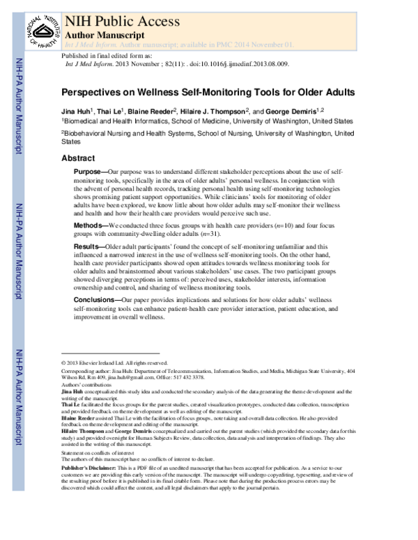 (PDF) Perspectives on wellness self-monitoring tools for older adults