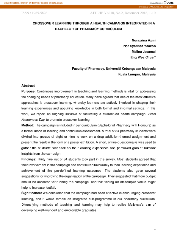 (PDF) Crossover Learning Through a Health Campaign Integrated in a ...