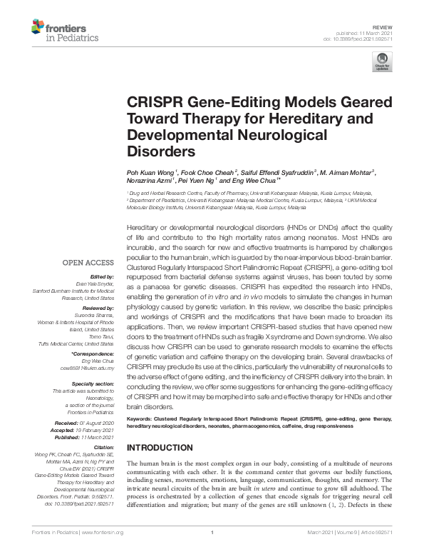 (PDF) CRISPR Gene-Editing Models Geared Toward Therapy for Hereditary ...