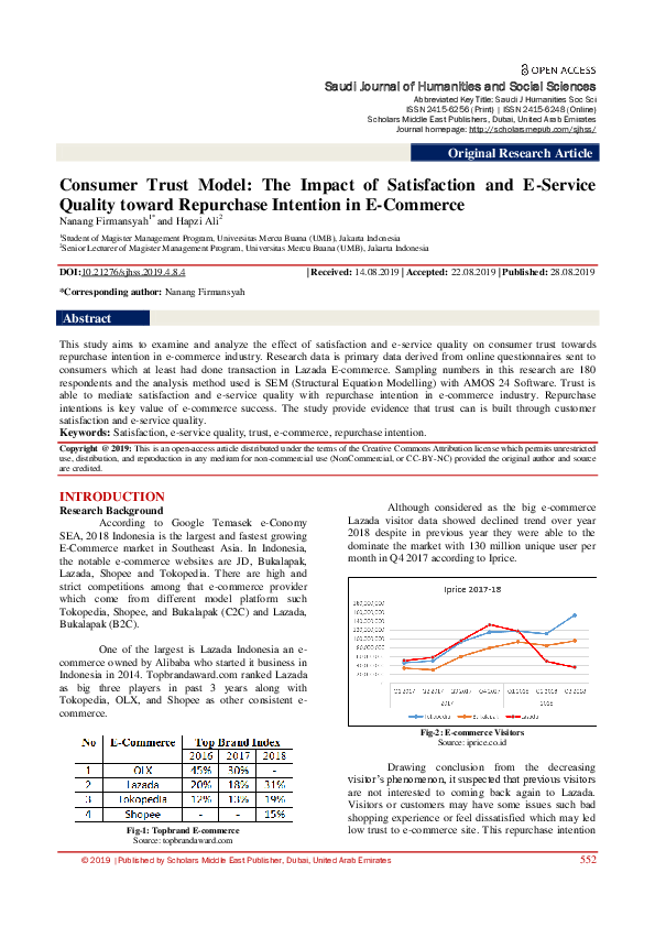 Pdf Consumer Trust Model The Impact Of Satisfaction And E Service Quality Toward Repurchase