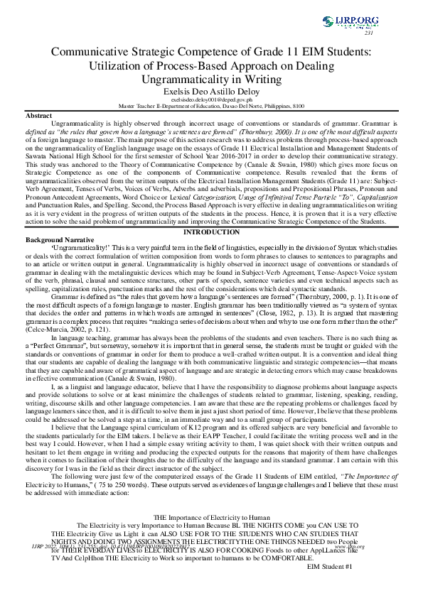 (PDF) Communicative Strategic Competence of Grade 11‘EIM’ Students ...