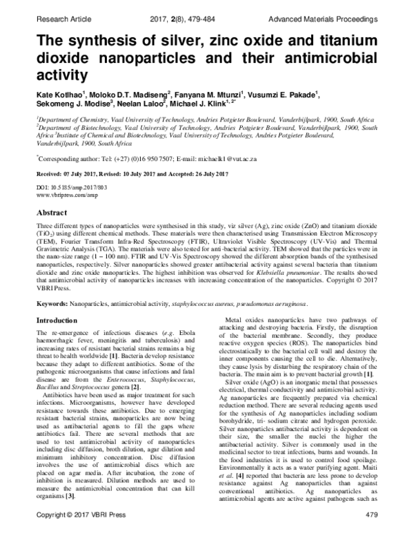 (PDF) The synthesis of silver, zinc oxide and titanium dioxide nanoparticles and their ...
