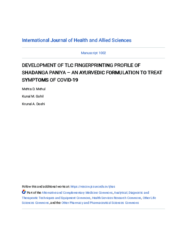 (PDF) Development of TLC Fingerprinting Profile of Shadanga Paniya – an ...