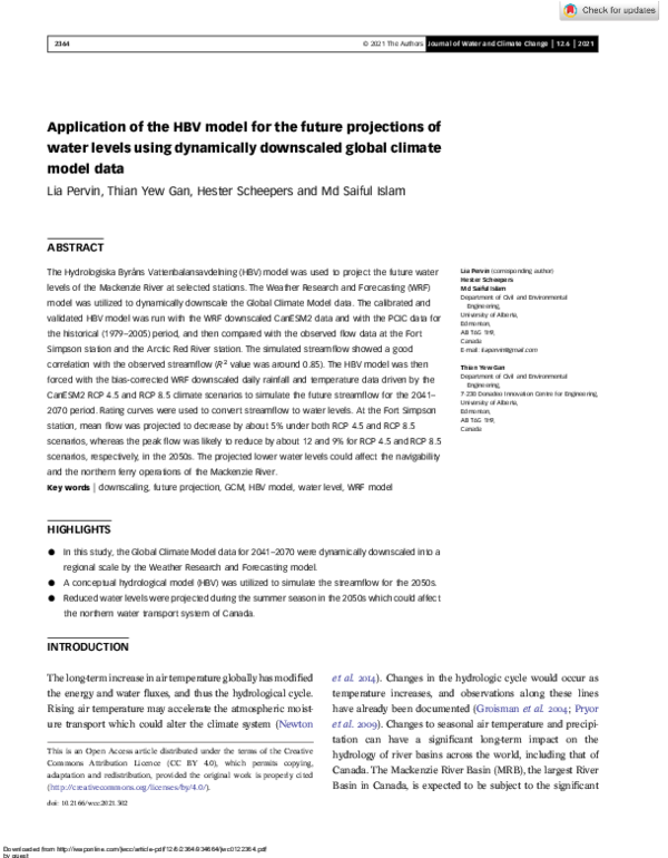 (PDF) Application of the HBV model for the future projections of water ...