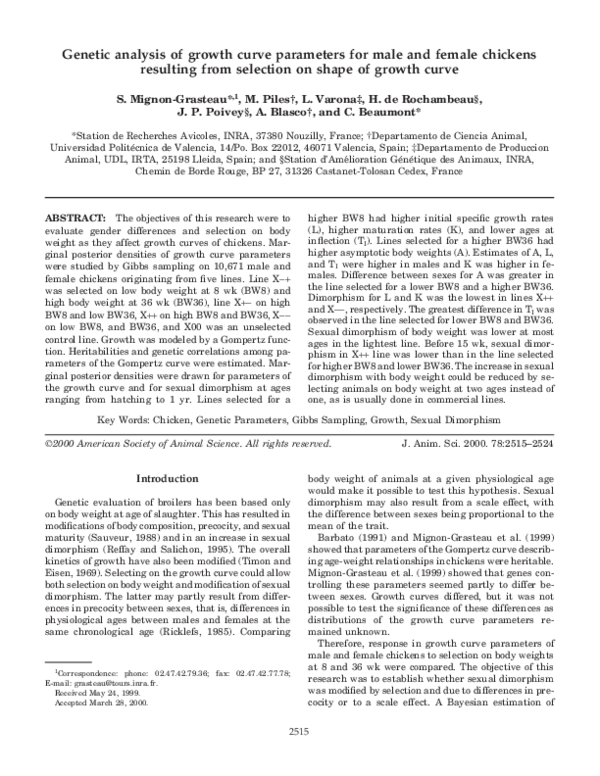 (PDF) Genetic analysis of growth curve parameters for male and female chickens resulting from ...