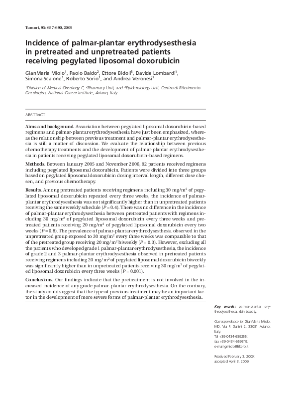 (PDF) Palmar-Plantar Erythrodysesthesia and Treatment