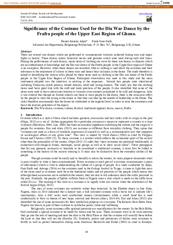 (PDF) Significance of the Costume Used for the Dia War Dance by the ...