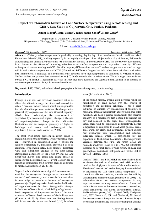 Pdf Impact Of Urbanization Growth On Land Surface Temperature Using Remote Sensing And Gis A