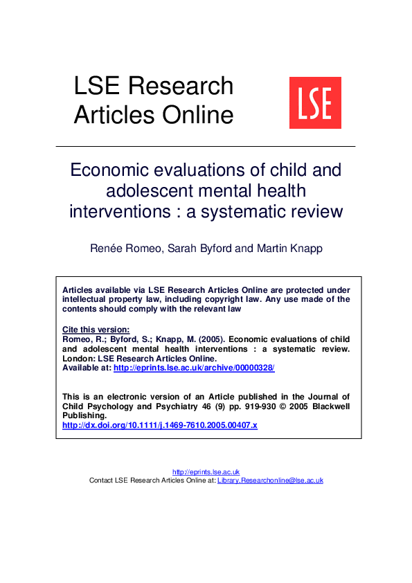 (PDF) Annotation: Economic evaluations of child and adolescent mental health interventions: a ...