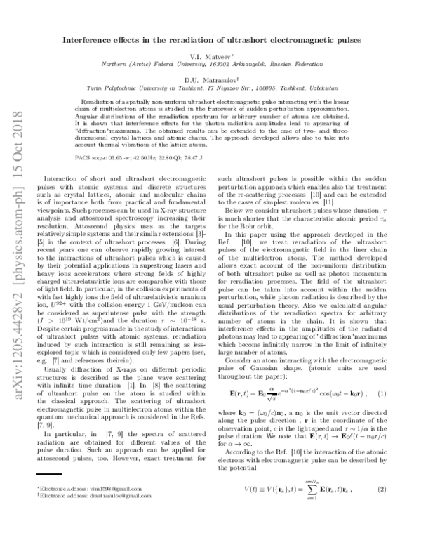 (PDF) Interference effects in the reradiation of ultrashort ...