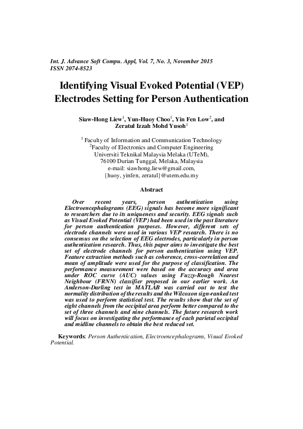(PDF) Identifying Visual Evoked Potential (VEP) Electrodes Setting for ...
