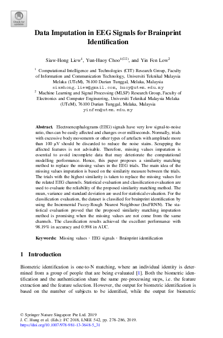 (PDF) Data Imputation in EEG Signals for Brainprint Identification