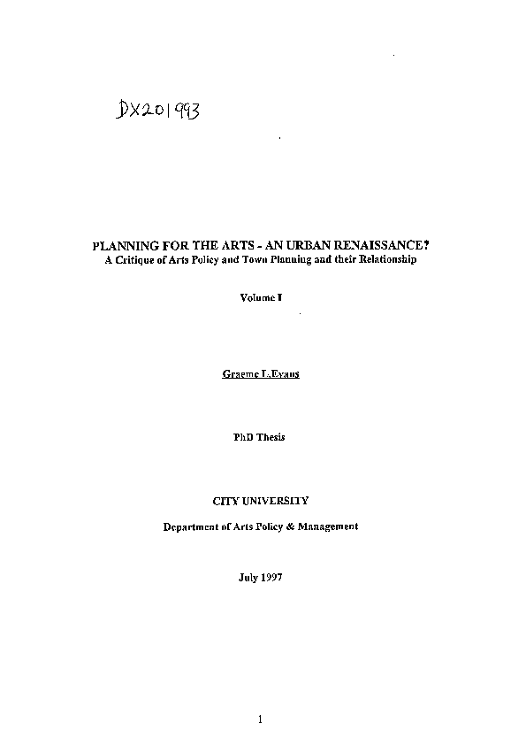(PDF) Planning for the arts : an urban renaissance? : a critique of ...