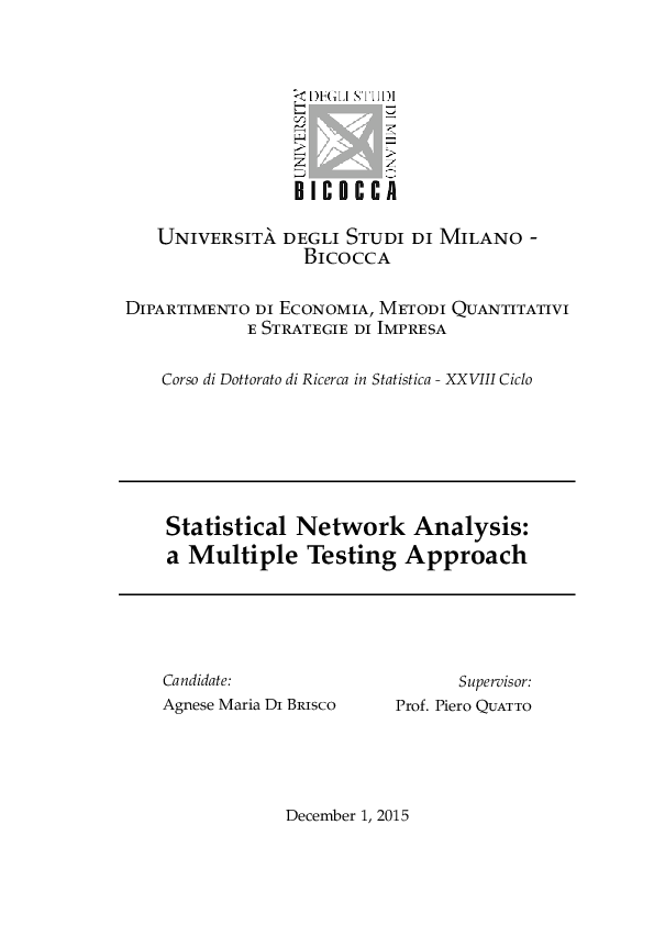 (PDF) Statistical Network Analysis: a Multiple Testing Approach