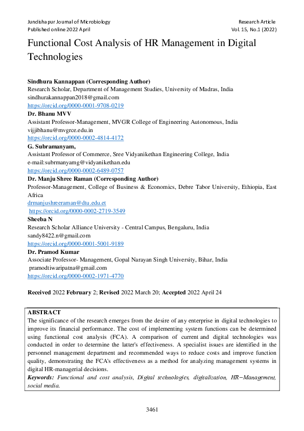(PDF) Functional Cost Analysis of HR Management in Digital Technologies