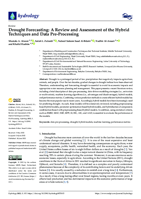 (PDF) Drought Forecasting: A Review and Assessment of the Hybrid Techniques and Data Pre-Processing