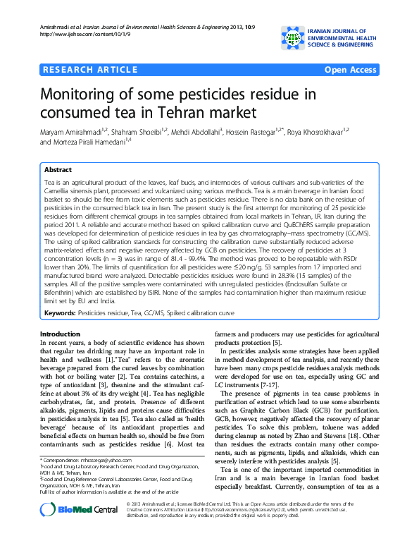(PDF) Pesticide Residue in Tea from Tehran Market