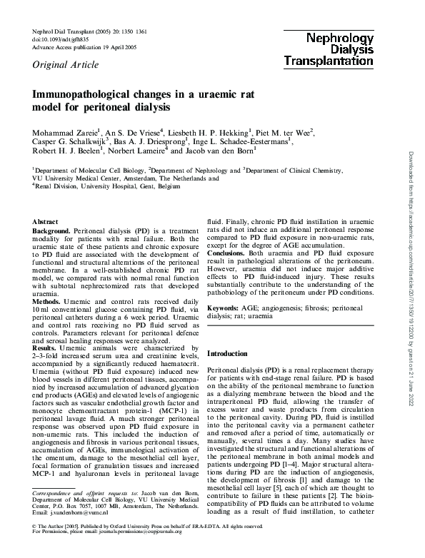 (PDF) Immunopathological changes in a uraemic rat model for peritoneal ...