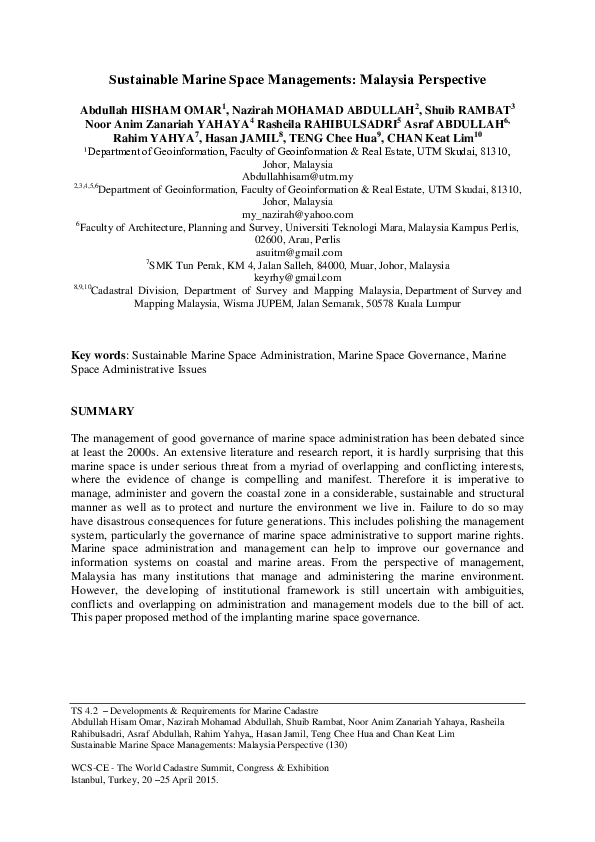 Pdf Sustainable Marine Space Managements Malaysian Perspective