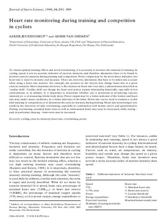 (PDF) Heart rate monitoring during training and competition in cyclists