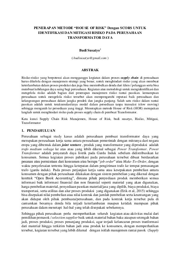 (PDF) PENERAPAN METODE "HOUSE OF RISK" Dengan SCORS UNTUK IDENTIFIKASI ...