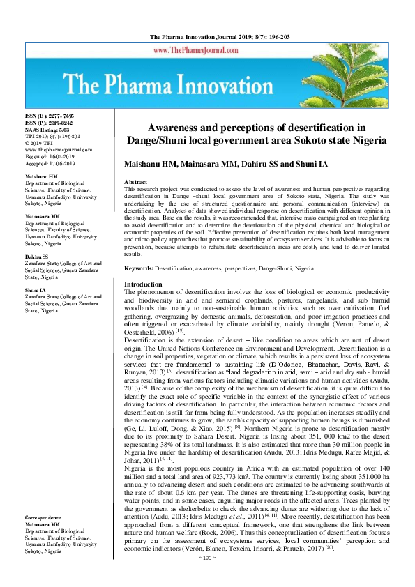 (PDF) Awareness and perceptions of desertification in Dange/Shuni local ...