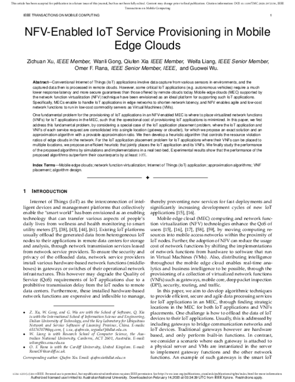 (PDF) NFV-Enabled IoT Service Provisioning in Mobile Edge Clouds