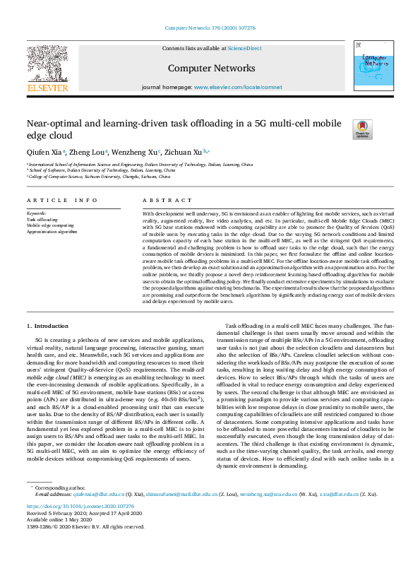 (PDF) Near-optimal and learning-driven task offloading in a 5G multi ...