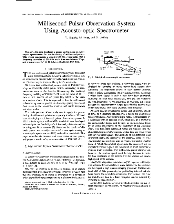 (PDF) Millisecond pulsar observation system using acousto-optic ...