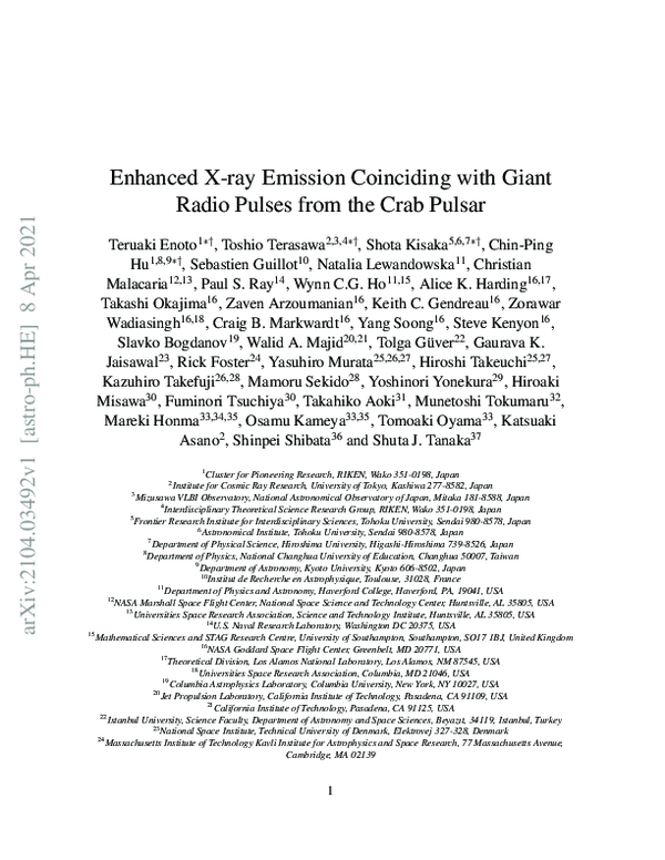 (PDF) Enhanced x-ray emission coinciding with giant radio pulses from ...