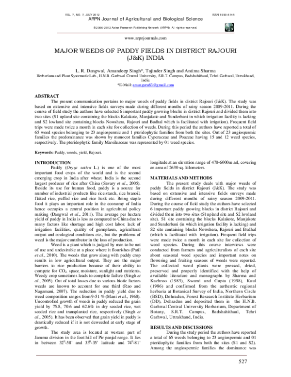 (PDF) Major Weeds of Paddy Fields in District Rajouri (J&K) India