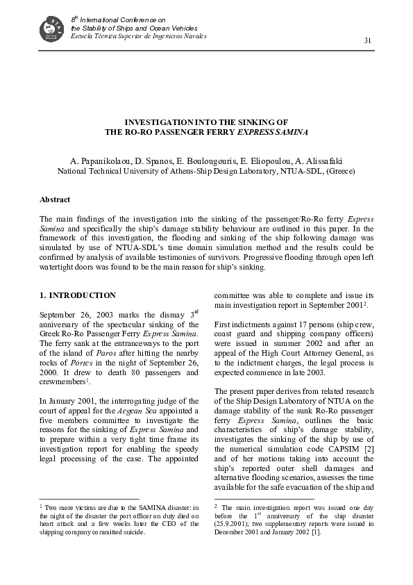 (PDF) Investigation into the sinking of the Ro-Ro passenger ferry ...