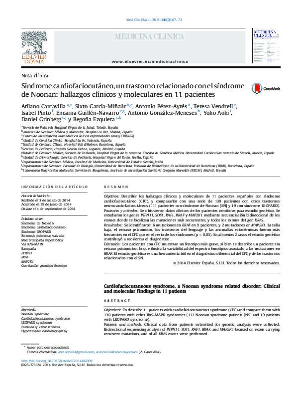 (PDF) Síndrome cardiofaciocutáneo, un trastorno relacionado con el ...